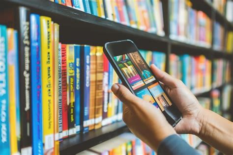 Mobile App Displaying Ebooks Person Scrolling Through Titles Modern Reading Interface Premium