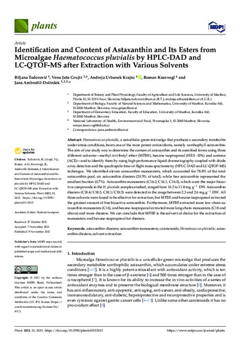 Pdf Identification And Content Of Astaxanthin And Its Esters From Microalgae Haematococcus