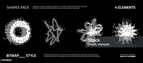 Universal Trendy Geometric Shapes Set With Vector Bitmap Dithering Texture Stock Illustration