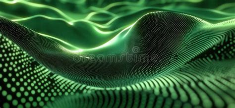 Abstract Green Wave Patterns With Glowing Dots And Smooth Curves Representing Digital