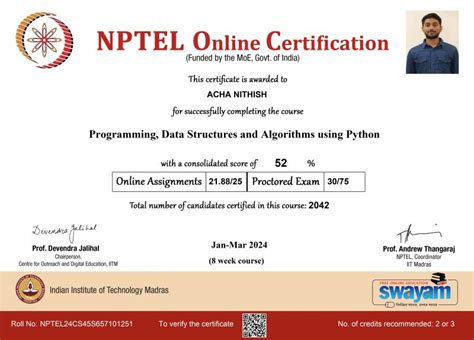 Nptel Certification Lifelonglearning Upskilling Acha Nithish
