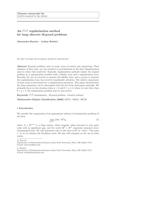 Pdf An Ell 2 Ell Qℓ2 ℓq Regularization Method For Large Discrete Ill Posed Problems