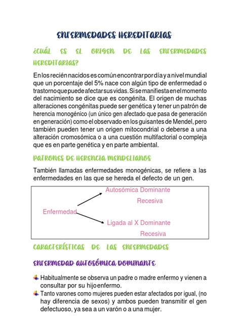 Enfermedades Hereditarias Pdf Genética Enfermedades Y Trastornos