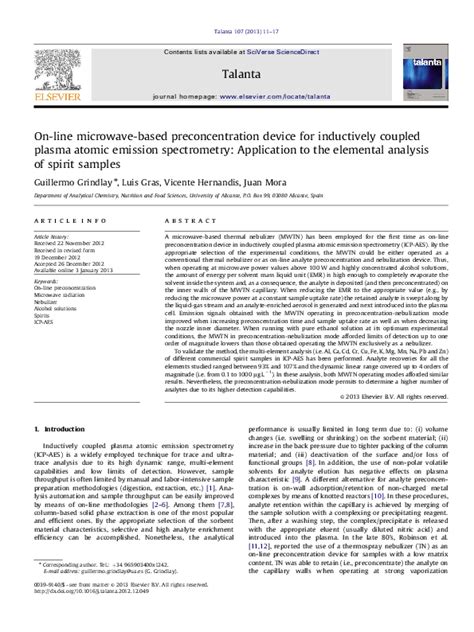 Pdf On Line Microwave Based Preconcentration Device For Inductively Coupled Plasma Atomic