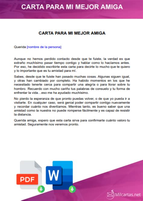 Carta Para Mi Mejor Amiga Para Descargar En Word