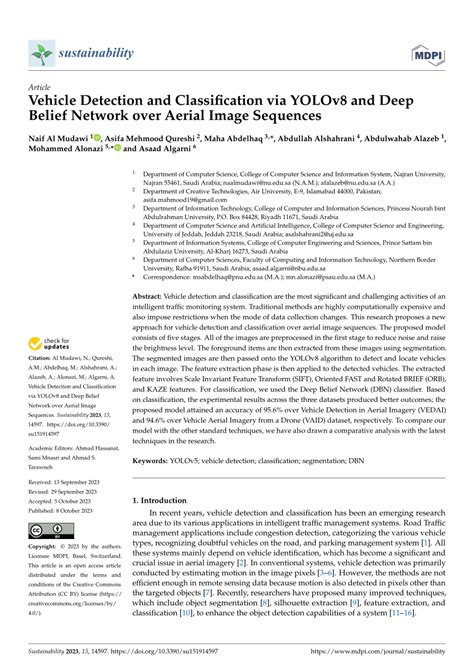 Pdf Vehicle Detection And Classification Via Yolov8 And Deep Belief