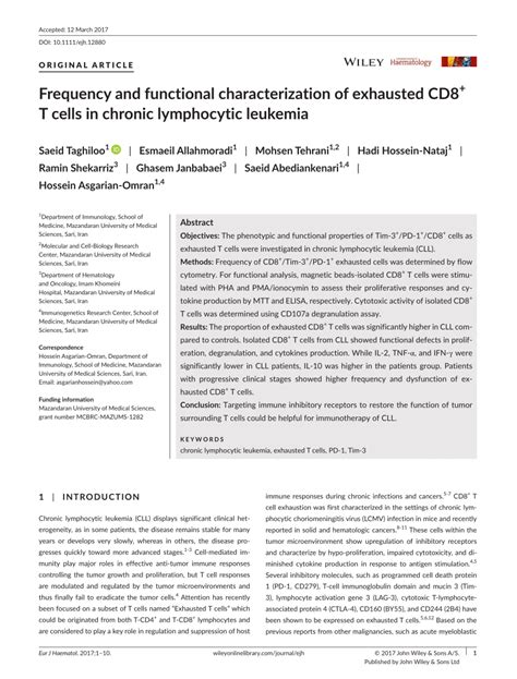 Pdf Frequency And Functional Characterization Of Exhausted Cd8 T Cells In Chronic