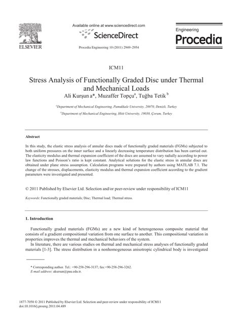 Pdf Thermal Stress Analysis Of Functionally Graded Disc With Variable