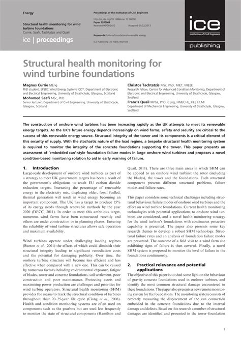 Pdf Structural Health Monitoring For Wind Turbine Foundations