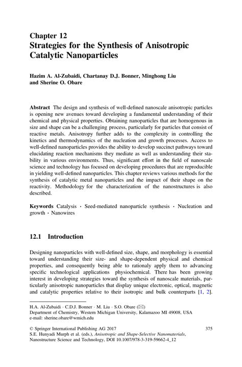 Pdf Strategies For The Synthesis Of Anisotropic Catalytic Nanoparticles