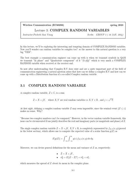 Complex Random Variable 1 Pdf Spectral Density Mathematical Analysis