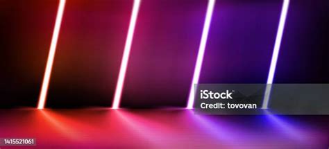 대각선으로 빛나는 네온 램프가있는 추상 벡터 스튜디오 복사 공간이 있는 3d 벡터 일러스트 레이 션 0명에 대한 스톡 벡터 아트