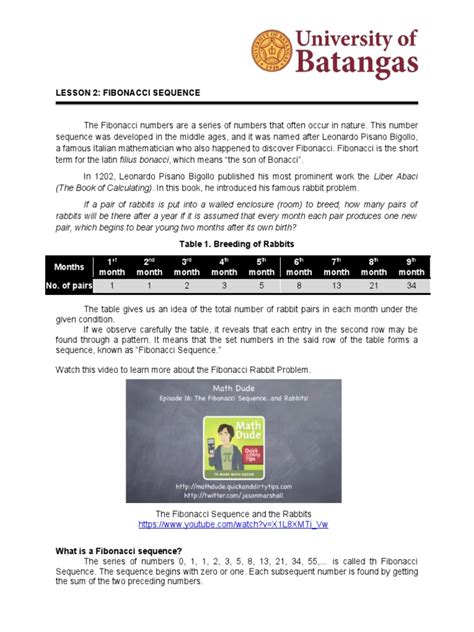 Module 1 Lesson 2 Fibonacci Sequence Pdf Mathematical Analysis Mathematical Concepts