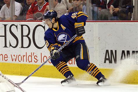 Buffalo Sabres Co Captain Daniel Briere Makes A Sudden Stop To Get Into Position At The Side Of
