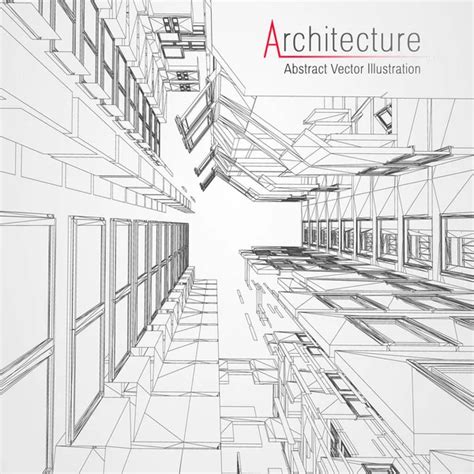 현대 건축 와이어 프레임입니다 도시 와이어 프레임의 개념입니다 와이어 프레임 건물 건축 Cad의 그림 그리기 스톡 벡터 ©damiengeso 195751426