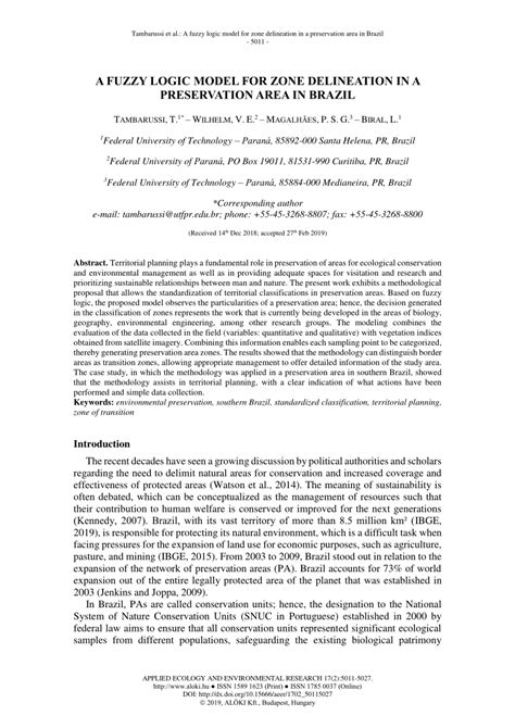 Pdf A Fuzzy Logic Model For Zone Delineation In A Preservation Area In Brazil