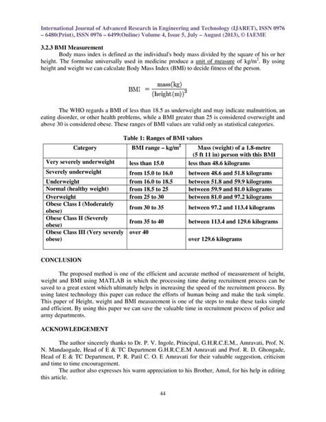 Height Weight And Body Mass Index Measurement Using Matlab Pdf