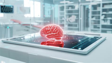 Bright Minimalistic Setting Featuring A Large Tablet Displaying A Vibrant Blue Red Holographic