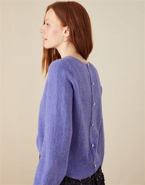 Sofia Stitch Button Back Jumper Blue