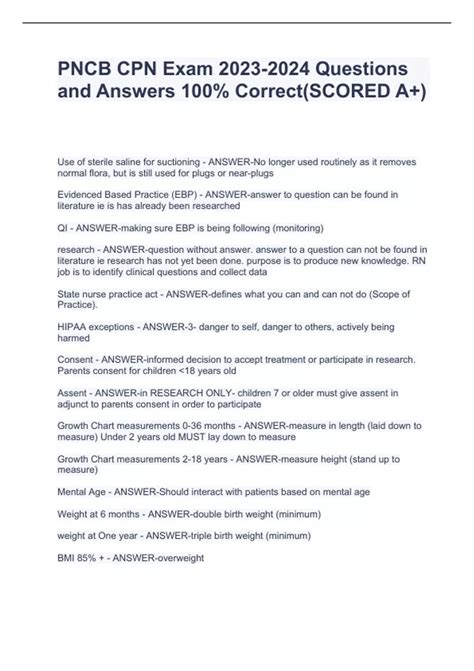 PNCB CPN Exam Questions And Answers 100 Correct SCORED A PNCB CPN Stuvia US