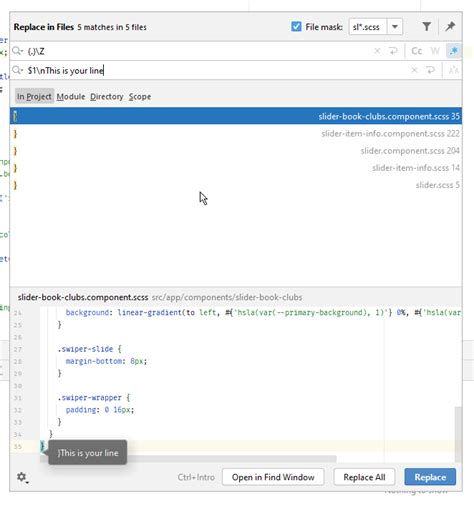 Replace Add Single Line At The End Of Multiple Files In Intellij