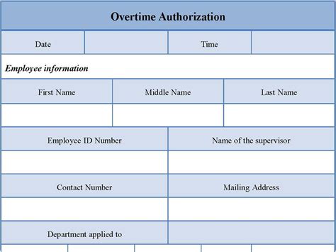 Overtime Authorization Form Editable PDF Forms