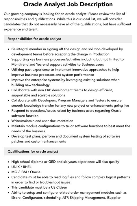 Oracle Analyst Job Description Velvet Jobs