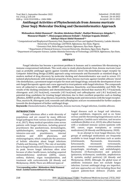 Pdf Antifungal Activities Of Phytochemicals From Annona Muricata
