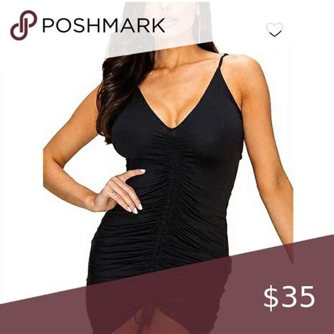 Black Ruched Mini Dress Stretchy Material