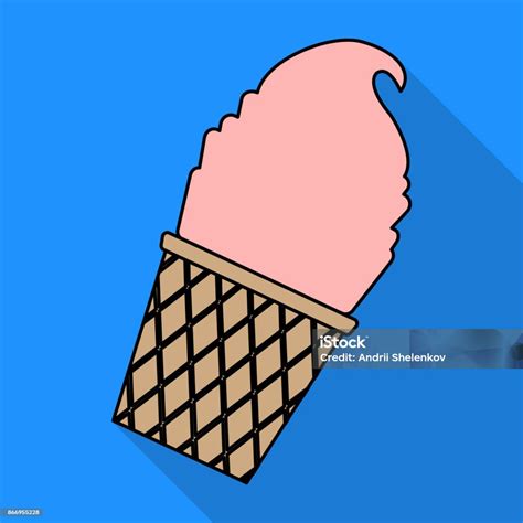 그림자와 파란색 배경에 고립 된 평면 스타일에서 와플 컵에 아이스크림의 벡터 일러스트 레이 션 거품 내기에 대한 스톡 벡터 아트 및 기타 이미지 Istock
