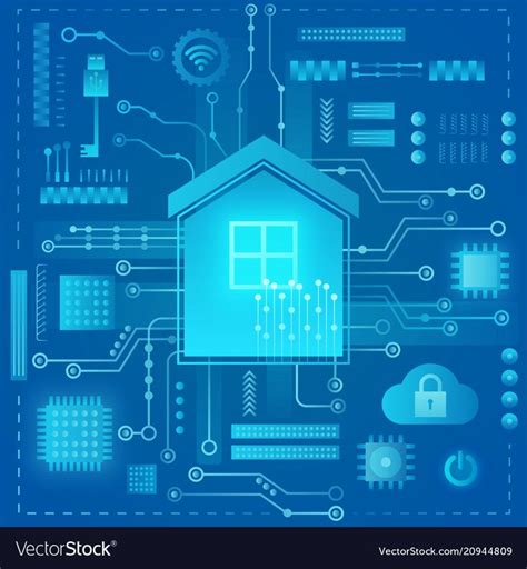 Vector Smart Home Concept Smart Home In Microchip Pathways Futuristic Background Internet Of