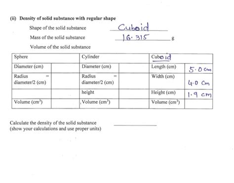 Solved A Density Of Solid I Density Of Solid Substance Of Chegg Com