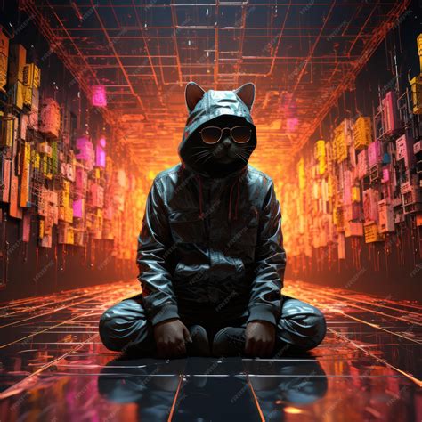 Premium Ai Image Captivating Neon Matrix Cat Art A Dazzling Feline