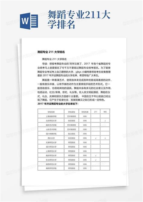 舞蹈专业211大学排名Word模板下载 编号lppkrype 熊猫办公