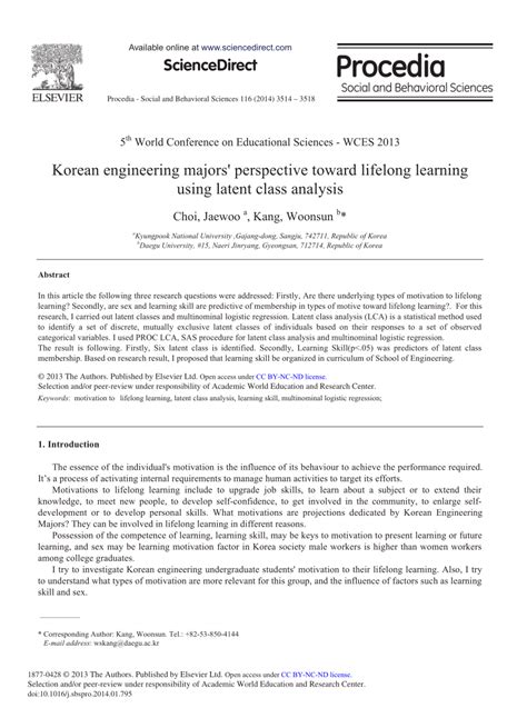 Pdf Korean Engineering Majors Perspective Toward Lifelong Learning