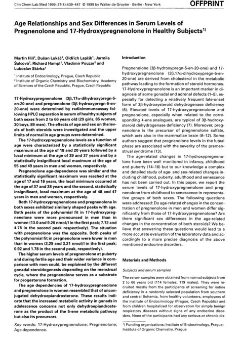 PDF Age Relationships And Sex Differences In Serum Levels Of Pregnenolone And