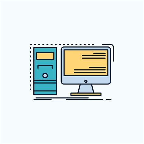 Computer Desktop Hardware Workstation System Flat Icon Green And Yellow Sign And Symbols