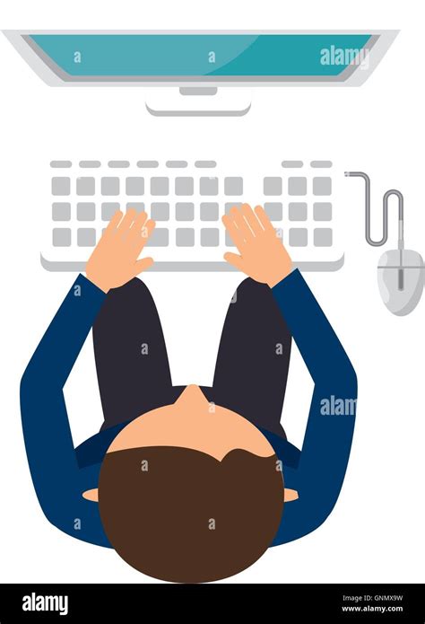 man working computer top view stock vector image and art alamy