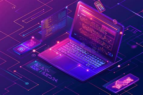 Laptop With Code And Neon Lights Stock Illustration Illustration Of Cyber Development 331321286