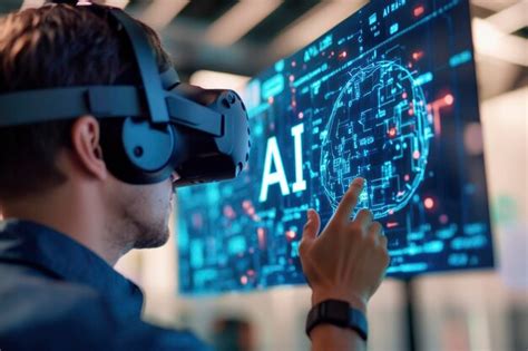 Man In Vr Headset Interacting With Ai Interface Premium Ai Generated Image