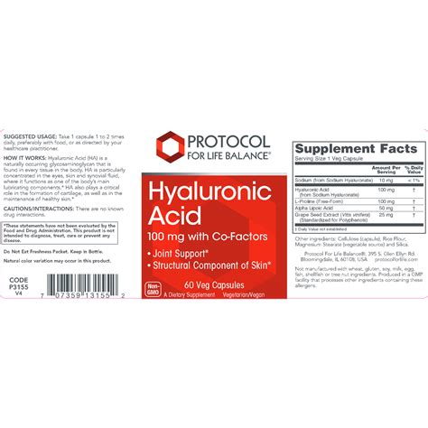 Hyaluronic Acid 100mg 60c Protocol Arcana Empothecary