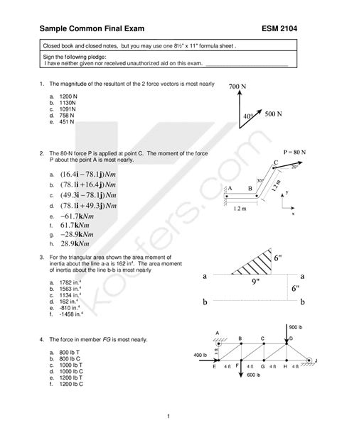 Statics Sample Final Exam Mcqs Esm 2104 Docsity