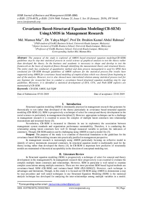 Pdf Covariance Based Structural Equation Modelingcb Sem Usingamos In Management Research