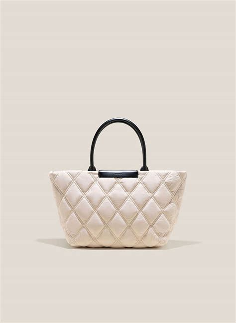 Quilted Parachute Fabric Tote Bag Tte 0147 Cream Vascara