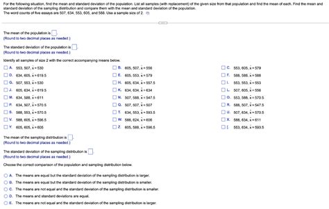 Solved Standard Deviation Of The Sampling Distribution And Chegg