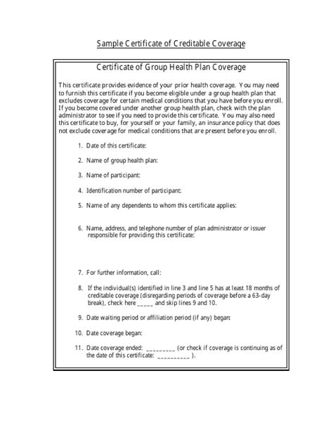 Delaware Sample Certificate Of Creditable Coverage Fill Out Sign Online And Download Pdf