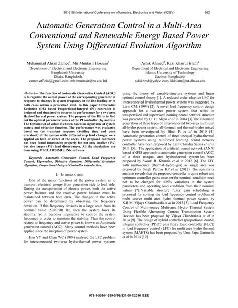 Pdf Automatic Generation Control In A Multi Area Conventional And Renewable Energy Based Power