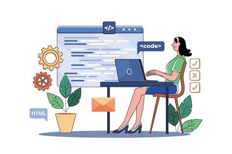 Premium Vector Woman Programmer Working On A New Project