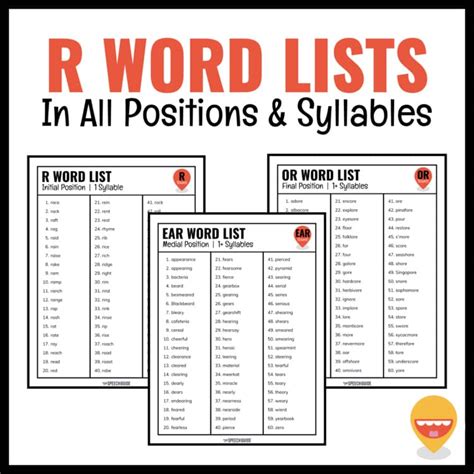 Articulation Prevocalic R And Vocalic R Word Lists For Speech Therapy