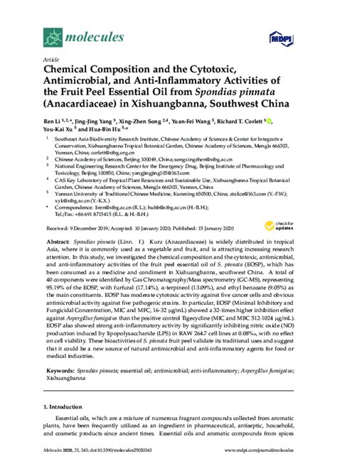 Pdf Chemical Composition And The Cytotoxic Antimicrobial And Anti Inflammatory Activities Of